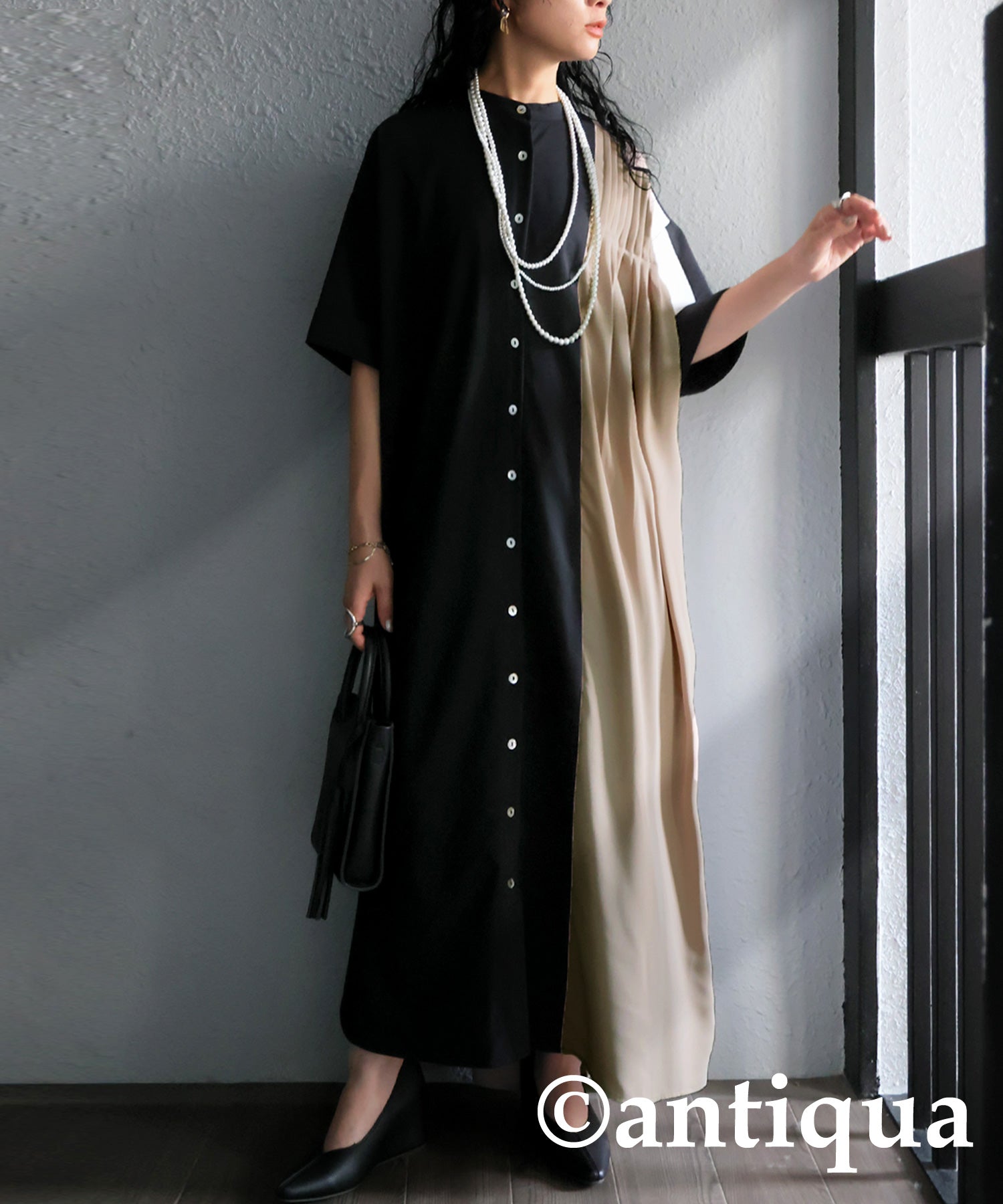 PK-01134 Color Scheme Pleated Dress Ladies – antiqua.wa