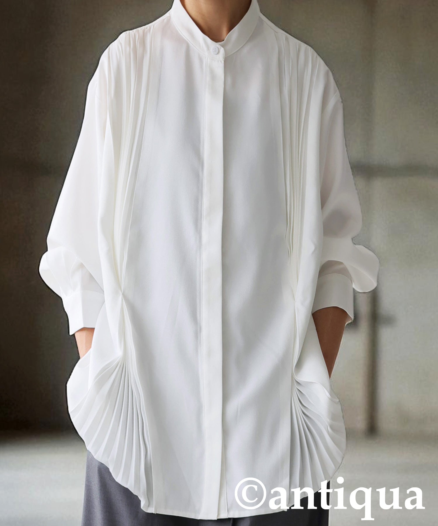 Pleated Tuck Shirt Ladies | Japanese fashion brand ANTIQUA Official ...