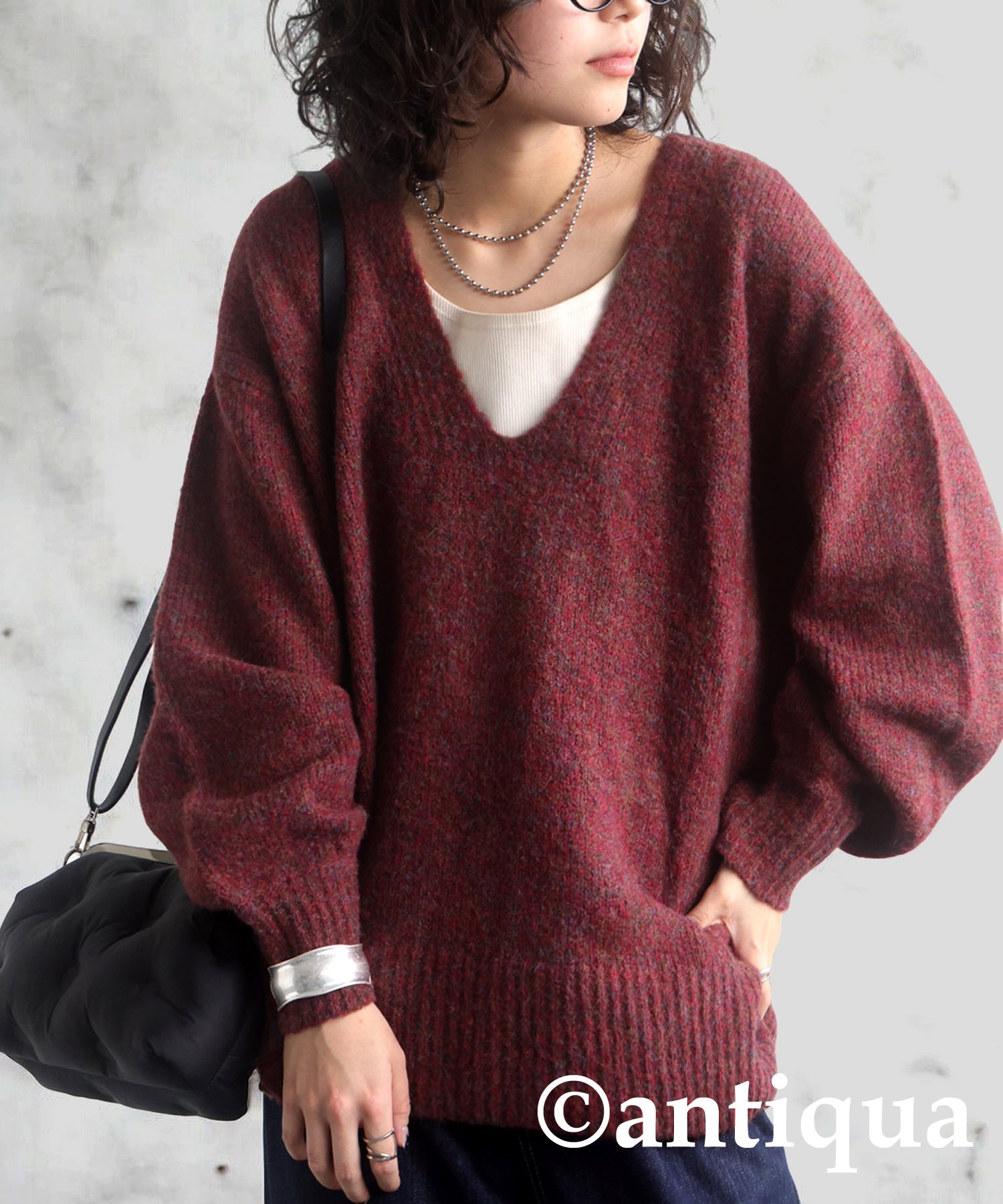 PN-00513 V Neck Melange Knit Ladies – antiqua.wa