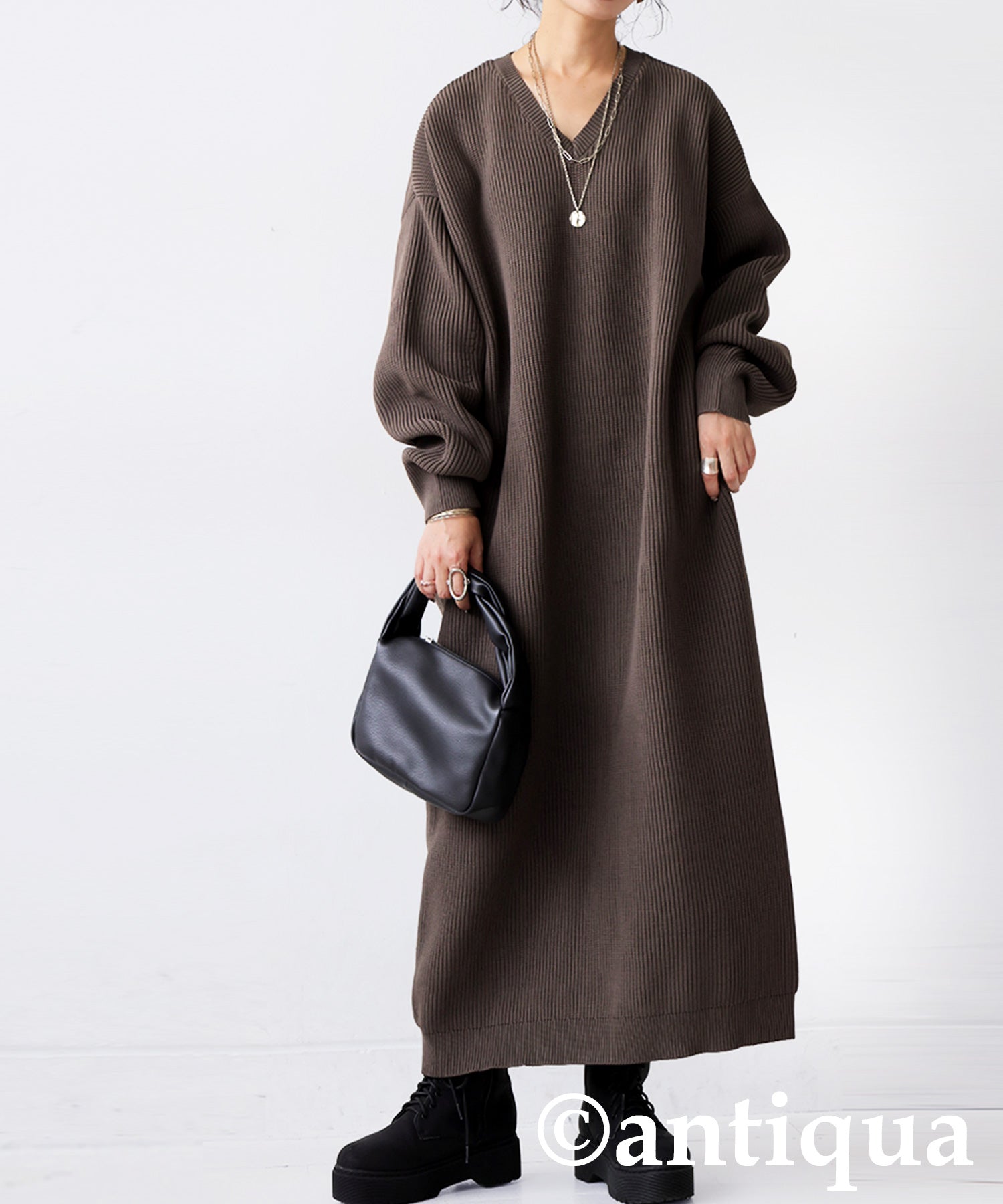 Ribbed Knit Dress Ladies | Japanese fashion brand ANTIQUA Official ...