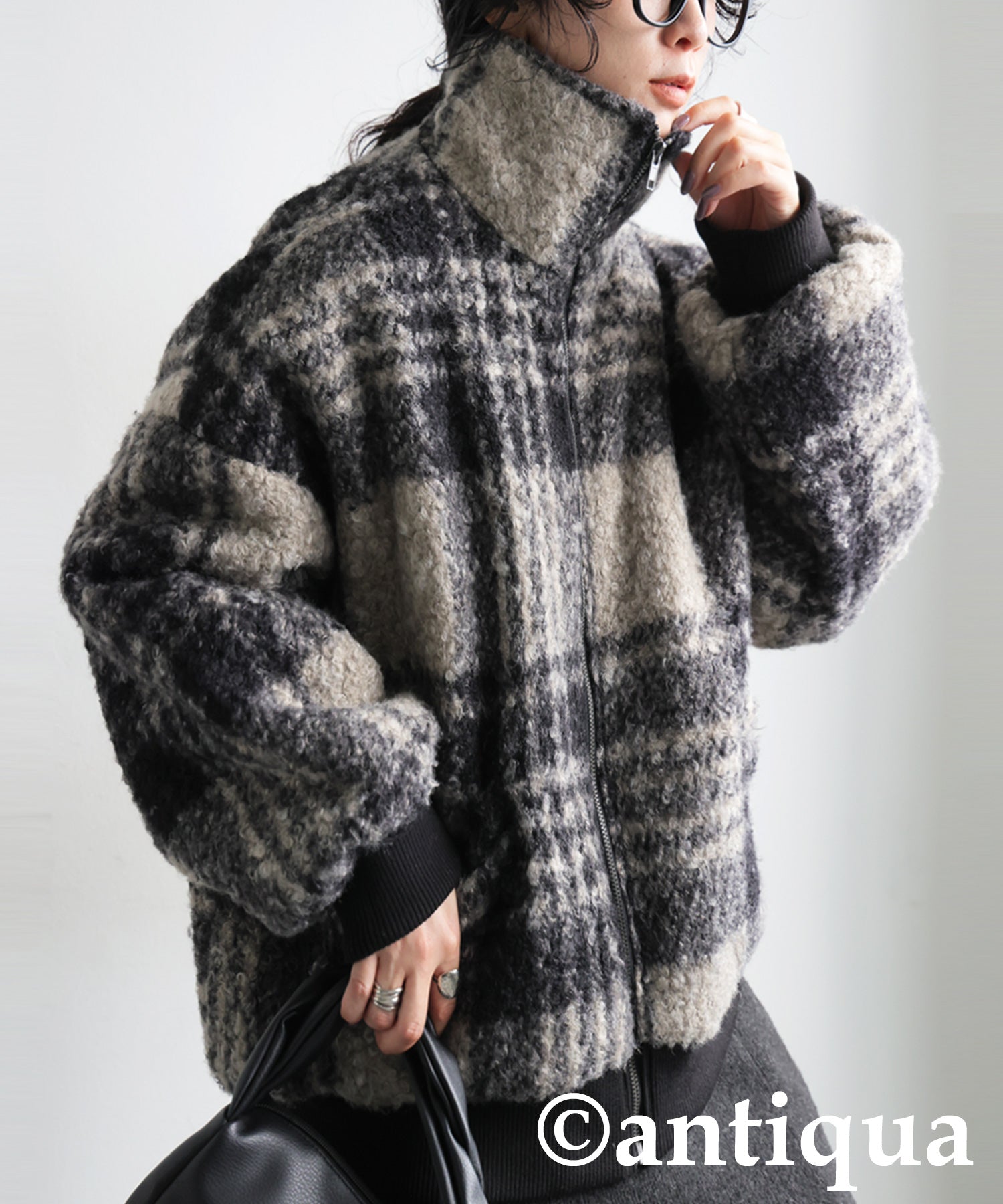 Checked Boa Jacket Ladies | Japanese fashion brand ANTIQUA Official ...